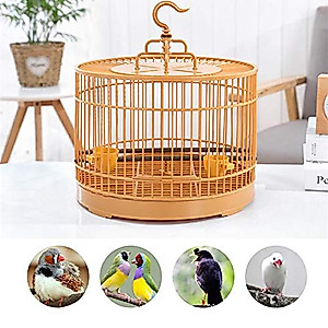 Round Bird Cage, Plastic Bird House Carrier, Vintage Style Hanging Bird Cage with 2 Feeding Cups for Small Birds Parrot (30cm in Diameter)