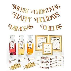 107Pcs Christmas Mimosa Bar Party Decorations Kit - Christmas Brunch Decorations, Indoor Christmas Party Decorations, Holiday Bridal Shower or Baby Shower, Bar Cart Decor, Christmas Mimosa Bar Sign
