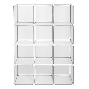 JSZSDR Cube Storage Organizer,12-Cube Storage Shelving,DIY Plastic Closet Cabinet,Modular Bookcase,Stackable Shelves Organizing Units for Bedroom Living Room,White