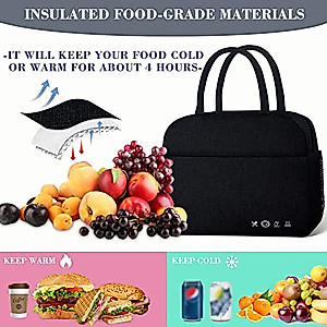 KUBYA Lunch Bag for Women Men Reusable Lunch Box Insulated Lunch Tote Bag for Work, School, Picnic or Travel - Black
