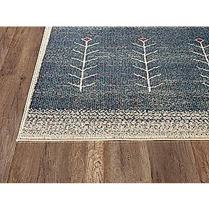 Abani Southwestern Distressed Vintage Style Area Rug, Mesa Collection - Blue & Beige Plant Stalk Design 6'x9' Accent Rug Rugs