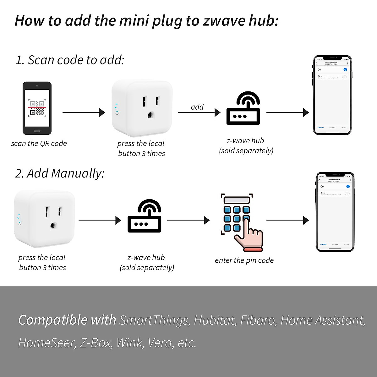 Minoston Z-Wave Plus Outlet, Mini Plug in Socket, 15A, Z-Wave Hub Required, Built-in Repeater/Range Extender, Work with SmartThings, Wink, Alexa, Google Assistant, FCC & ETL Listed(MP21Z)