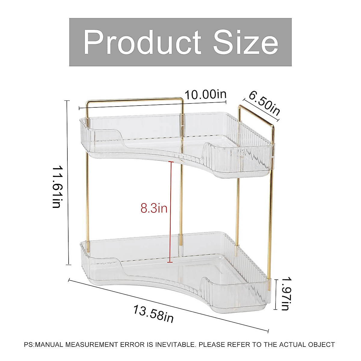 INVSSENE Corner Bathroom Countertop Organizer, Vanity Trays for Bathroom Counter, Makeup Organizer, Perfume Tray, Kitchen Spice Rack, Fits 90 Corner(Clear, 2 Tiers)
