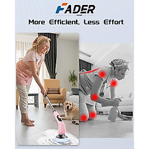 Fader Electric Spin Scrubber, New Cordless Shower Scrubber with 8 Replaceable Brush Heads and Adjustable Extension Handle, Power Cleaning Brush for Bathroom, Kitchen, Car, Tile, Wall, Floor-Pink