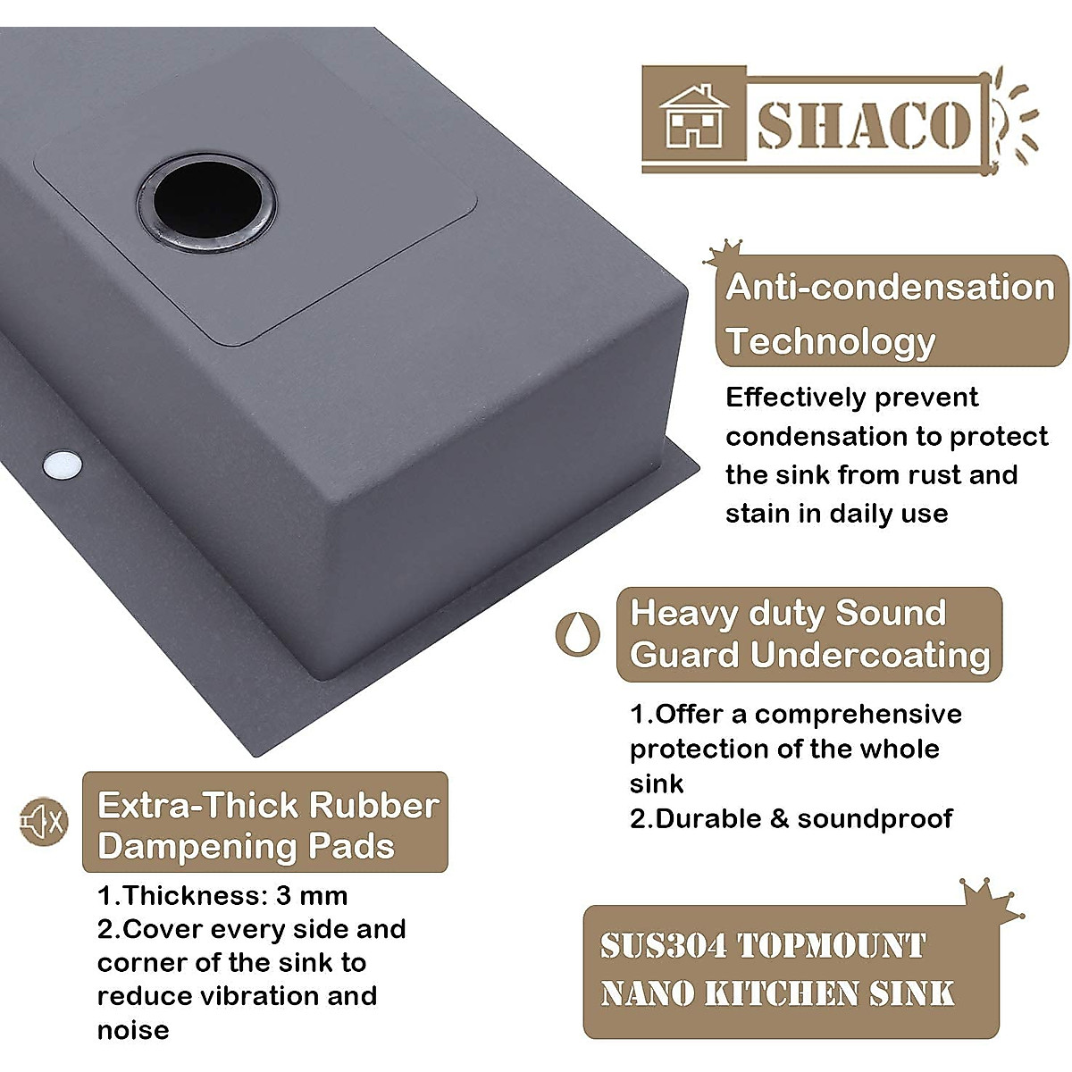 SHACO 25x22 Inch Black Drop In Kitchen Sink, 25 Inch Gunmetal Black RV Laundry Utility Sink, Top Mount 16 Gauge Stainless Steel Single Bowl Deep Small Kitchen Sink