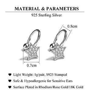 SLUYNZ 925 Sterling Silver CZ Star Cuff Earrings for Women Clip On Ears No Piercing Cartilage Earrings (A-Silver)