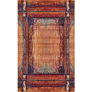 Unique Loom Estrella Collection Rustic, Distressed, Modern, Abstract Area Rug, 5 ft x 8 ft, Orange/Black