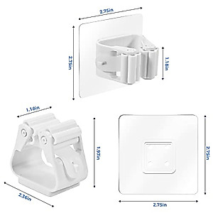PTYWRTUS Broom Holder, Non Drilling Hole Self-Adhesive Storage Rack Hanger, Anti-Slip Utility Hooks，Mop Holder Wall Mount for Home, Bathroom, Garden, Kitchen, Garage(6Pack) (Transparent+White)