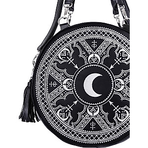 Restyle Gothic Occult Henna Round Bag Black Faux Leather Moon Handbag