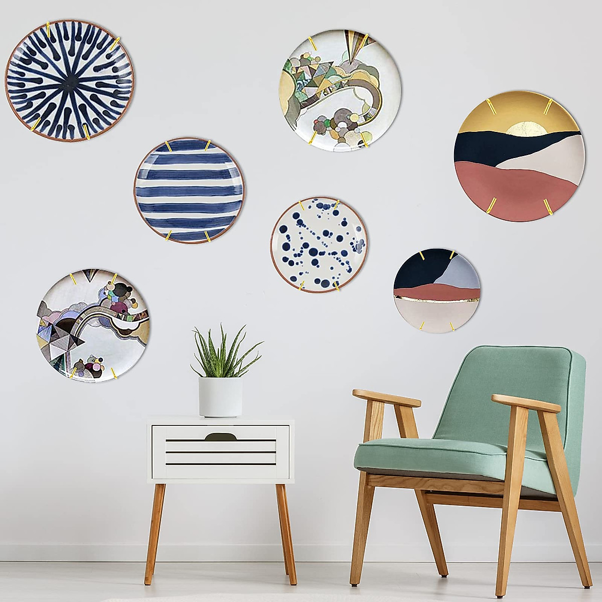 20 Pieces 20 Pieces Plate Hangers 4/5, 6, 8, 10 Inches Invisible Wall Plate Hangers Stainless Decorative Wire Plate Hangers with 20 Pieces Hangers Hook with Nails for Antique Plates and Art (Gold)