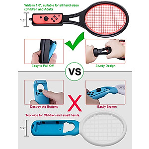 Tendak Tennis Racket for Nintendo Switch Joy-Con, Game Accessories for Mario Tennis Aces Game with 12 in 1 Game Card Case (2 Pack, Black)