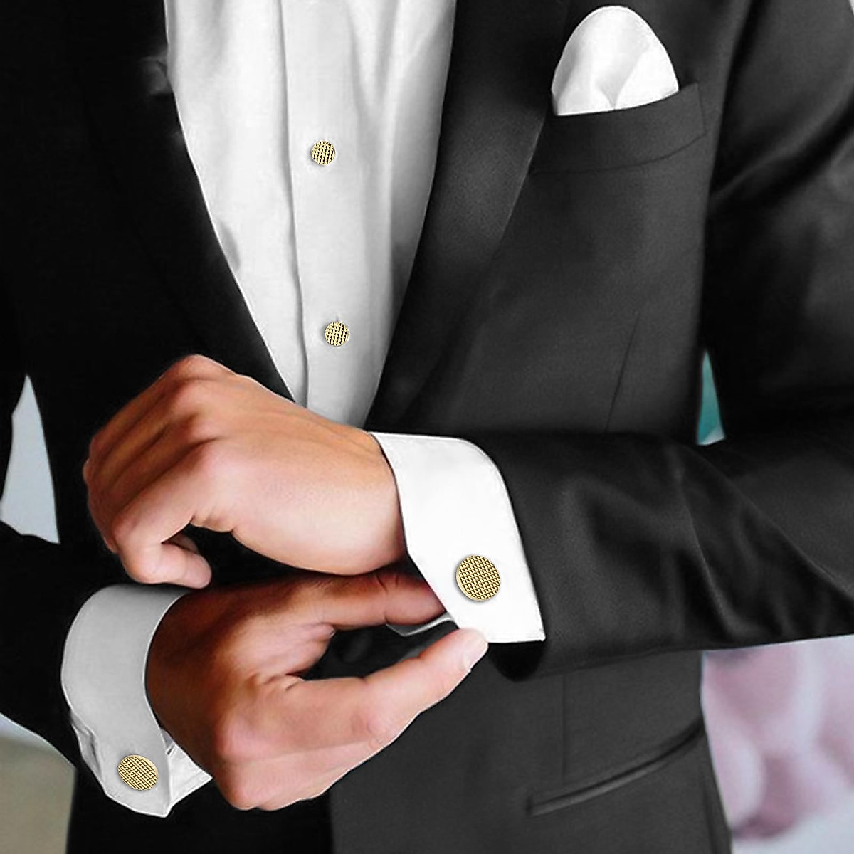 HAWSON Cuff links mens with 6 Tux Studs,Suit for mens Dress Shirt - birthdays metting Wedding Accessories (Gold)