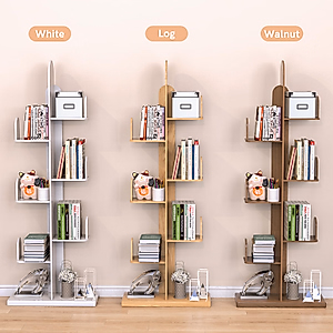 LAZEYARD Cactus Bookshelf, Tree Bookshelf for Bedroom, Solid Wood Geometric Bookcase, Spine Bookshelf and Book Tower with Living Room, Walnut