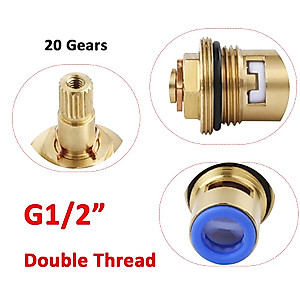Faucet Ceramic Cartridge Valve, G1/2" Brass Tap Ceramic Disc Cartridges Replacement for Hot Cold Water (Type F1- H49mm)
