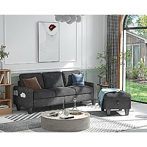 Sunrise Coast Sectional Sofa Couch L-Shaped Sofa Modern Linen Fabric 3-Seat Couch with Convertible Storage Ottoman Grey Living Room Furniture Set for Apartment Loft Small Spaces