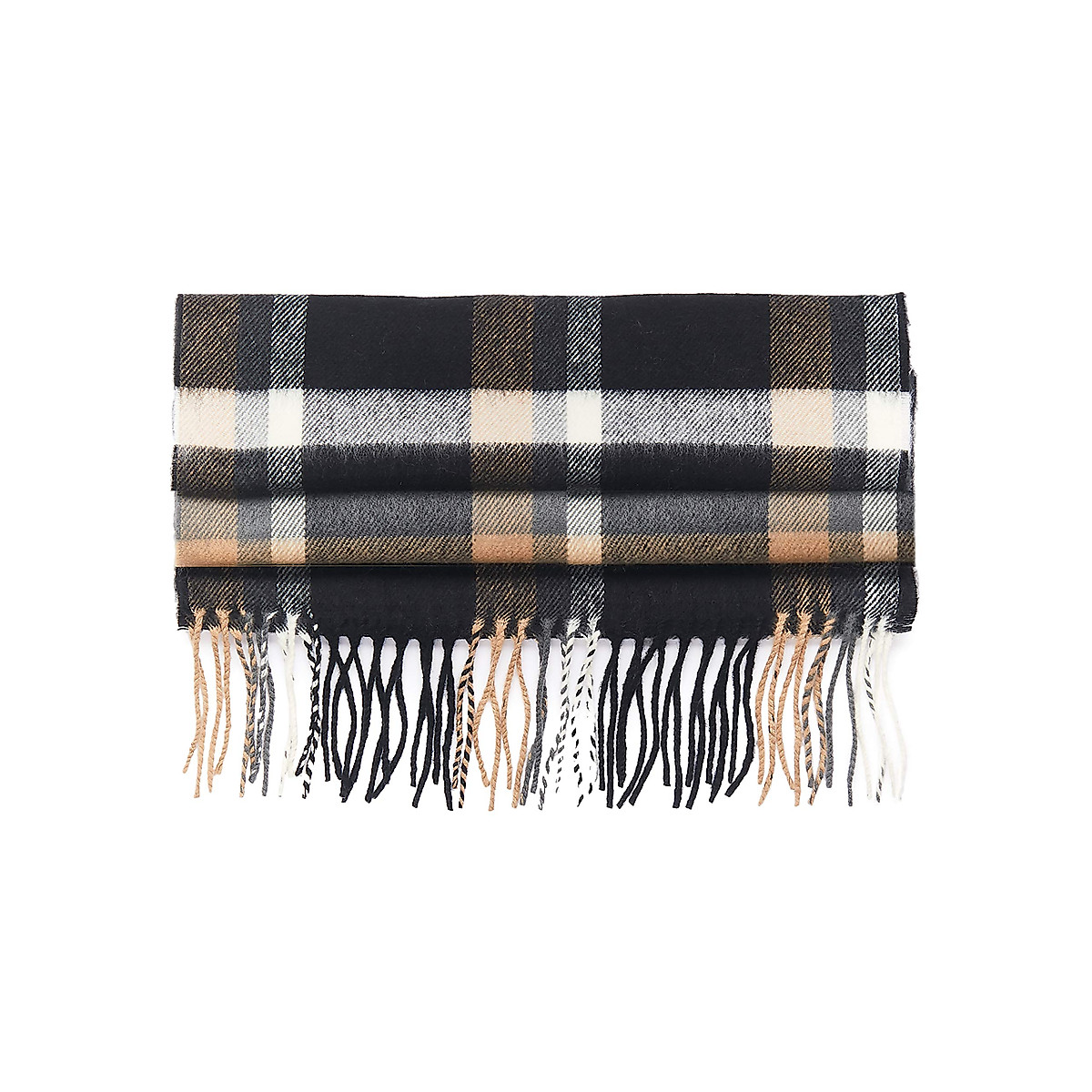 INVERNO Super Soft Luxurious Cashmere Feel Warm Winter Pattern Design Unisex Scarf (Black Tan Plaid)