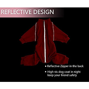 Dog Full Body Warm Fleece Coat with Legs Puppy Pyjamas Jumpsuit Suit with Reflective Zipper Closure Put on and Off Easy and Safety - Red - XL