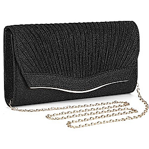 UBORSE Pleated Glitter Clutch Evening Bags for Women Formal Wedding Bridal Clutch Purse Prom Cocktail Party Handbags (One Size, Black)