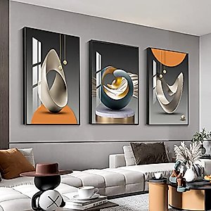 MPLONG Wall Art, Bright Style Framed Wall Art, Abstract Modern Art Shape Pattern White Blue Yellow Grey Wall Art Artfully Matching Living Room Bedroom Office Wall Decor - 24"x 32"x 3 Panels