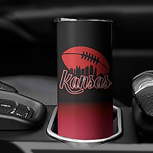 kansas Classic Stainless Steel Tumbler with Lid and Straw, City Football Fans Gifts,20oz Football Team Skinny Travel Mug Tumbler Cup Water Botter