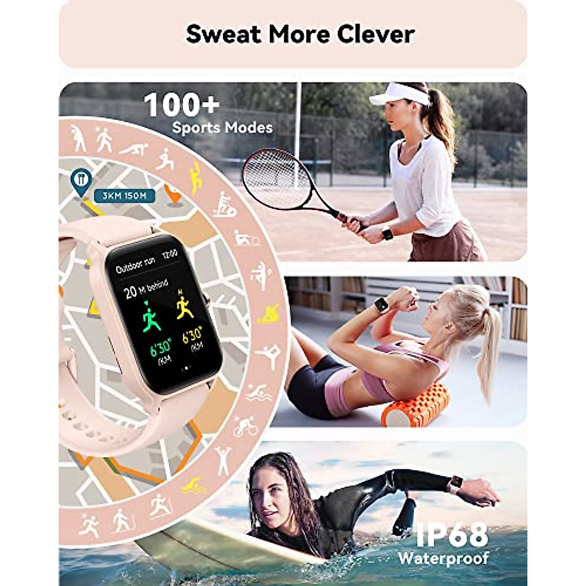 Smart Watch for Women,1.8"Fitness Watch(Answer/Make Call),Alexa Built-in, [24H Heart Rate Sleep Blood Oxygen Monitor],5ATM Waterproof,100+Sports Modes Step Calorie Women Watches for iOS&Android Phones