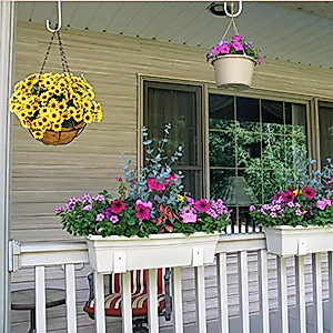 DINGEE Vinyl Fence Hooks 2x6 inch,Fence Hangers Patio Light Hooks,4 Pack Patio White Powder Coated Steel Fence Hooks for Hanging Plants, Planters, Bird Feeders, Lights