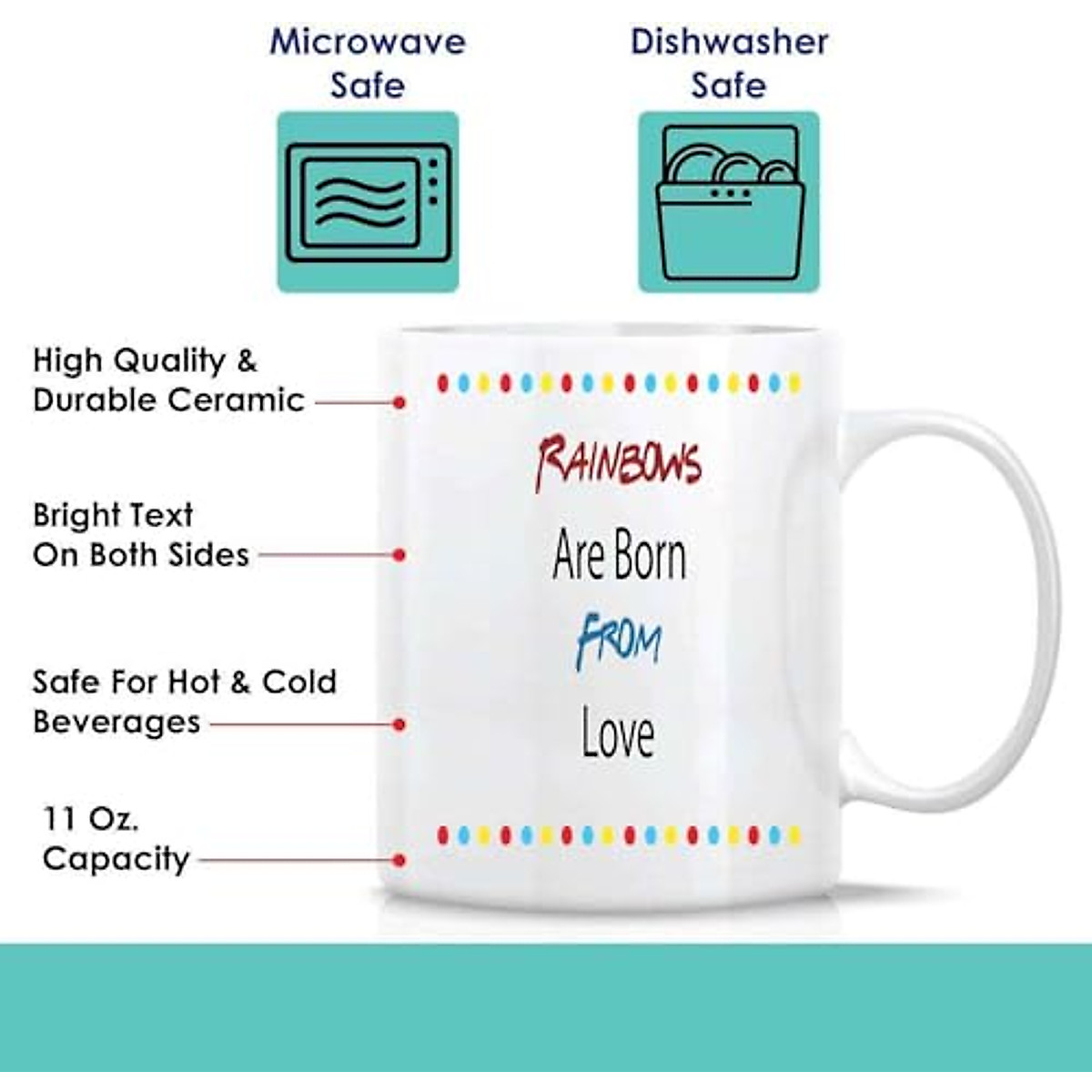 Rainbow Colorful Gift for Weddings & Anniversaries - Show Your Love Navy Multicolor Unisex Sweat, 11 Oz White Ceramic Coffee Mug