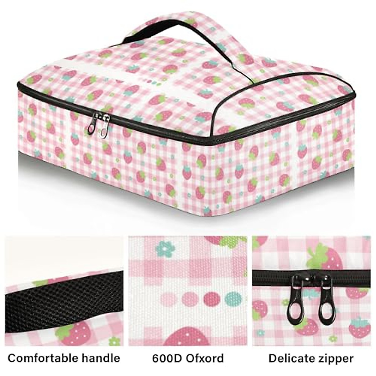 Kcldeci Insulated Thermal Food Carrier Insulated Casserole Carrier for Hot or Cold Food,Strawberries and Flowers (2) Insulated Tote Bag for Potluck Cookouts Parties Picnic,Lasagna Lugger