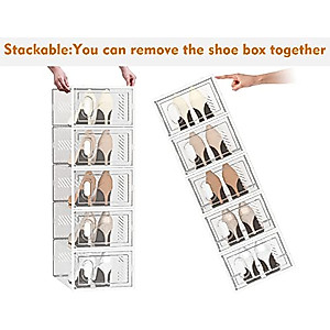 SIMPDIY Shoe Box, 12 Pack Shoe Storage Boxes Clear Plastic Stackable, Shoe Organizer Containers with Lids for Size 10