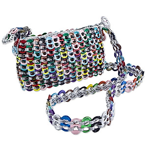 NOVICA Artisan Handmade Recycled Poptop Shoulder Bag Artisan Crafted Multi Color with Soda Metallic Multicolor Brazil Purse 'Mini Rainbow Light'