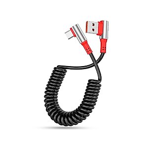 Coiled USB C 90 Degree Cable Double Elbow Charging Cable for Tesl GM Toyota Freightliner Kenworth Pickup Truck Android Auto and Samsung Google ASUS Laptop Game Type C Device