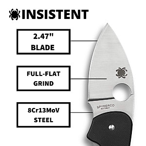 Spyderco Insistent Value Knife with 2.47" Stainless Steel Blade and Durable Black G-10 Handle - PlainEdge - C246GP