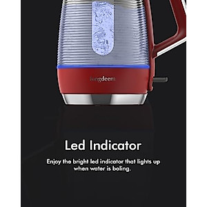 LONGDEEM Electric Tea Kettle Pot, Fast Boil, 1.7L/1500W, Borosilicate Glass Stainless Steel Inner Lid & Filter, Hot Water Boiler & Heater with Auto Shut Off, BPA-Free, Easy to Clean, Red