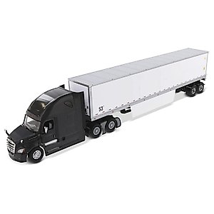 Diecast Masters Freightliner Cascadia SBFA Tandem Truck | 1:50 Scale Model Semi Trucks | 72" Sleeper Cab & 53" Dry Cargo Van | Black Diecast Model 71047