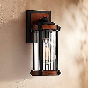 John Timberland Stan Country Cottage Rustic Outdoor Wall Light Fixture Black Aluminum Dark Wood Finish 11 3/4" Clear Glass for Exterior House Porch Patio Outside Deck Garage Front Door Garden Home