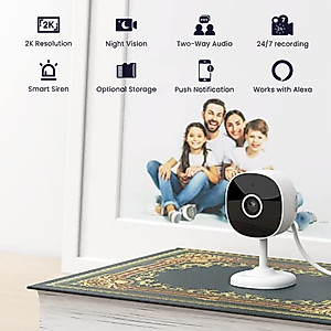 Indoor Cameras for Home Security 2K, Galayou Wireless WiFi Baby Camera Monitor with Two-Way Audio, Home Cameras with APP for Phone, Smart Siren, Works with Alexa/Google Home(G7-4PACK)
