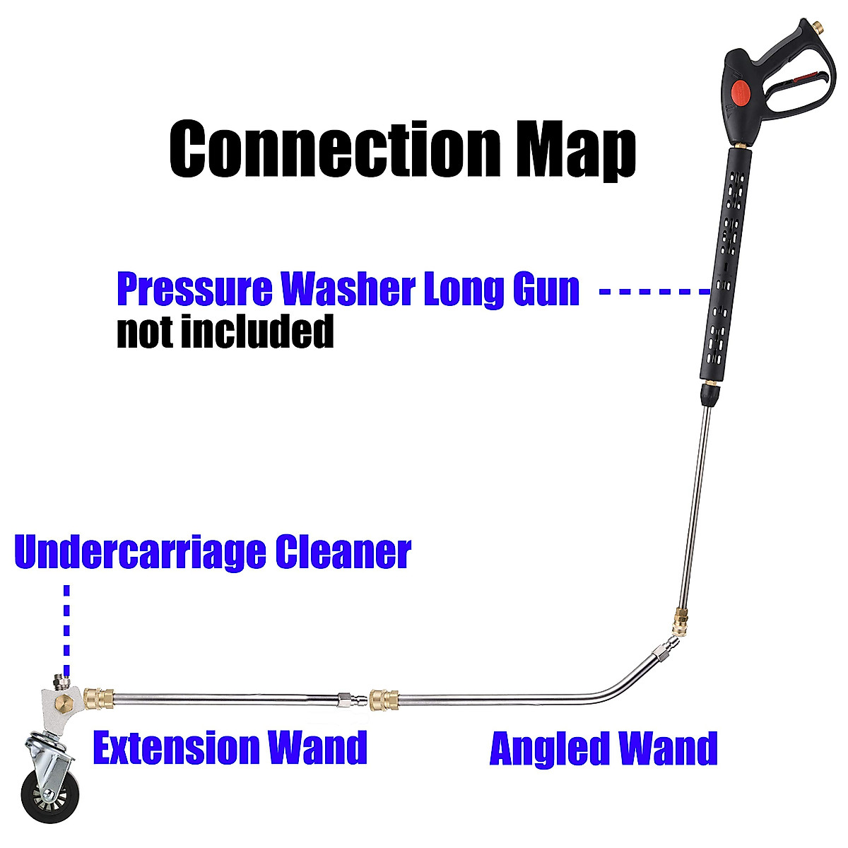 M MINGLE Pressure Washer Undercarriage Cleaner, with 45 Degree Angled Wand，Replacement Pressure Washer Gun with Extension Wand