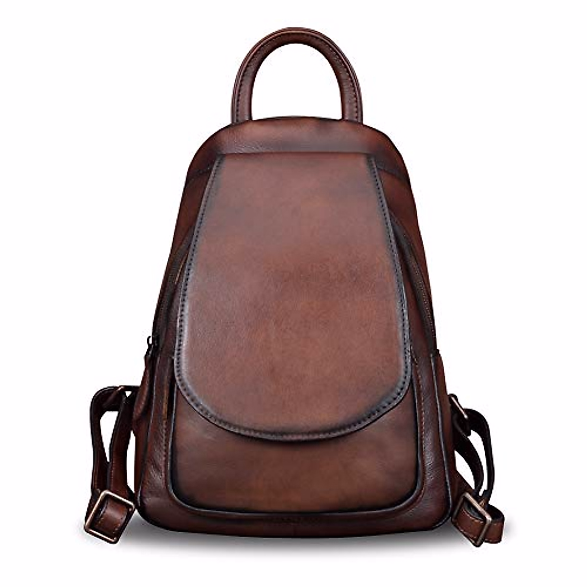 Genuine Leather Backpack for Women Vintage Handmade Casual Knapsack Small Rucksack Satchel (Coffee)