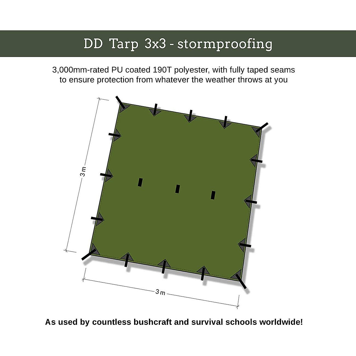 DD Hammocks - DD Tarp 3x3 - Olive Green (10ft x 10ft) - 100% Waterproof Lightweight & Multifunctional Rainfly Tarp Tent Shelter for Camping Backpacking & Hiking Adventure