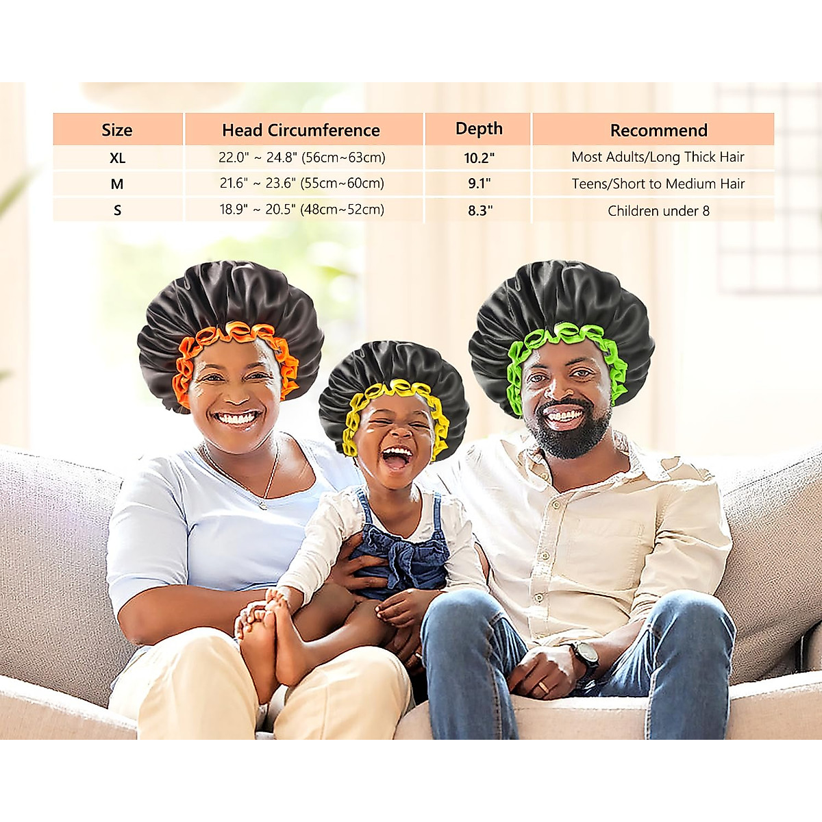 mikimini Extra Large Black Shower Cap for Women and Men Thick Long Hair Braids, Reusable Waterproof Double Layers XL Bathing Hair Caps with Vibrant Green Edge (Black)