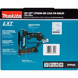 Makita XTP02Z 18V LXT Lithium-Ion Cordless 1-3/8" Pin Nailer, 23 Gauge, Tool Only