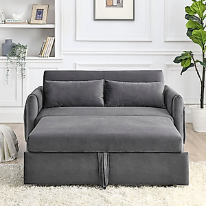 voqoomkl 3 in 1 Convertible Sleeper Sofa Bed, Folding Modern Sofa Bed with 2 Detachable Arm Pockets and Pull Out Bed, Velvet Loveseat Couch with Pillows for Living Room,Bedroom, Apartment