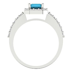 Clara Pucci 2.07 ct Emerald Cut Solitaire Halo Genuine Simulated Turquoise Engagement Promise Anniversary Bridal Ring 18K White Gold 10.5