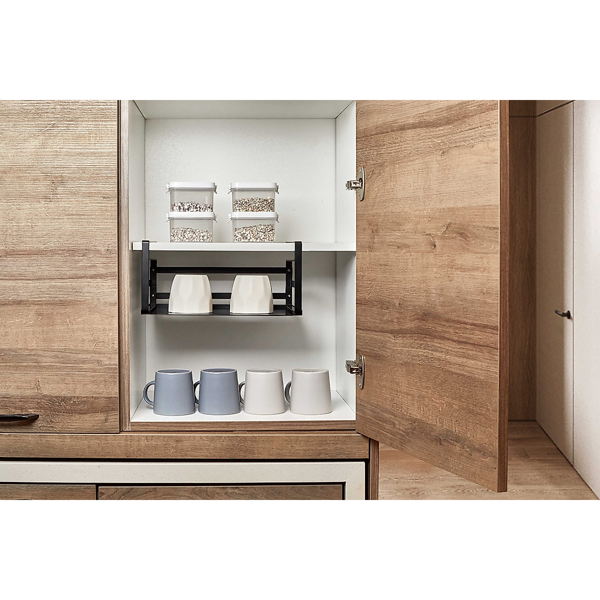 Nxconsu 2Pack Under Shelf Storage Basket Organizer Hanging Holder for Cabinet Pantry Kitchen Cupboard Desk Counter Bookshelf Organization Add-on Space Saver Heavy Duty Slide-in Black