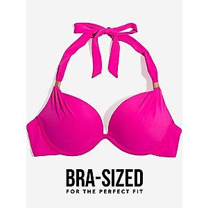 Smart & Sexy Women's Standard Swim Secret Mega Push-up Halter Bikini Top, Fuchia Sizzle, 36C