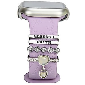SUNOREEK blessed Apple Watch Band Charms for Women , silver Decorative Rings Loops Compatible with Apple Silicone watch Bands 49mm 45mm 44mm 42mm 41mm 40mm 38mm , blessed faith Metal SmartWatch Band Accessories Charms for iwatch band Series se 9 8 7 6 5 4