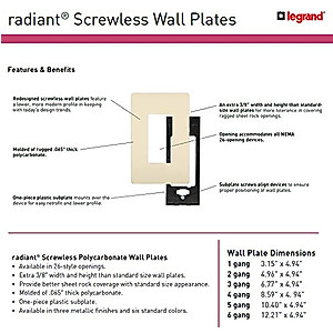 Legrand Radiant 2-Gang Screwless Wall Plate for Decorator Outlets, White Finish