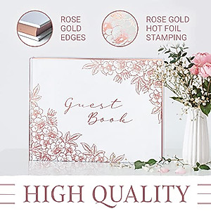 Floral Wedding Guest Book, Wedding Guestbook with Gold Pen, Guest Book Wedding Rose Gold Stamping, Bridal Shower Guest Book Rose Gold Paper Edge, Wedding Guestbook Alternative, Guestbook Wedding
