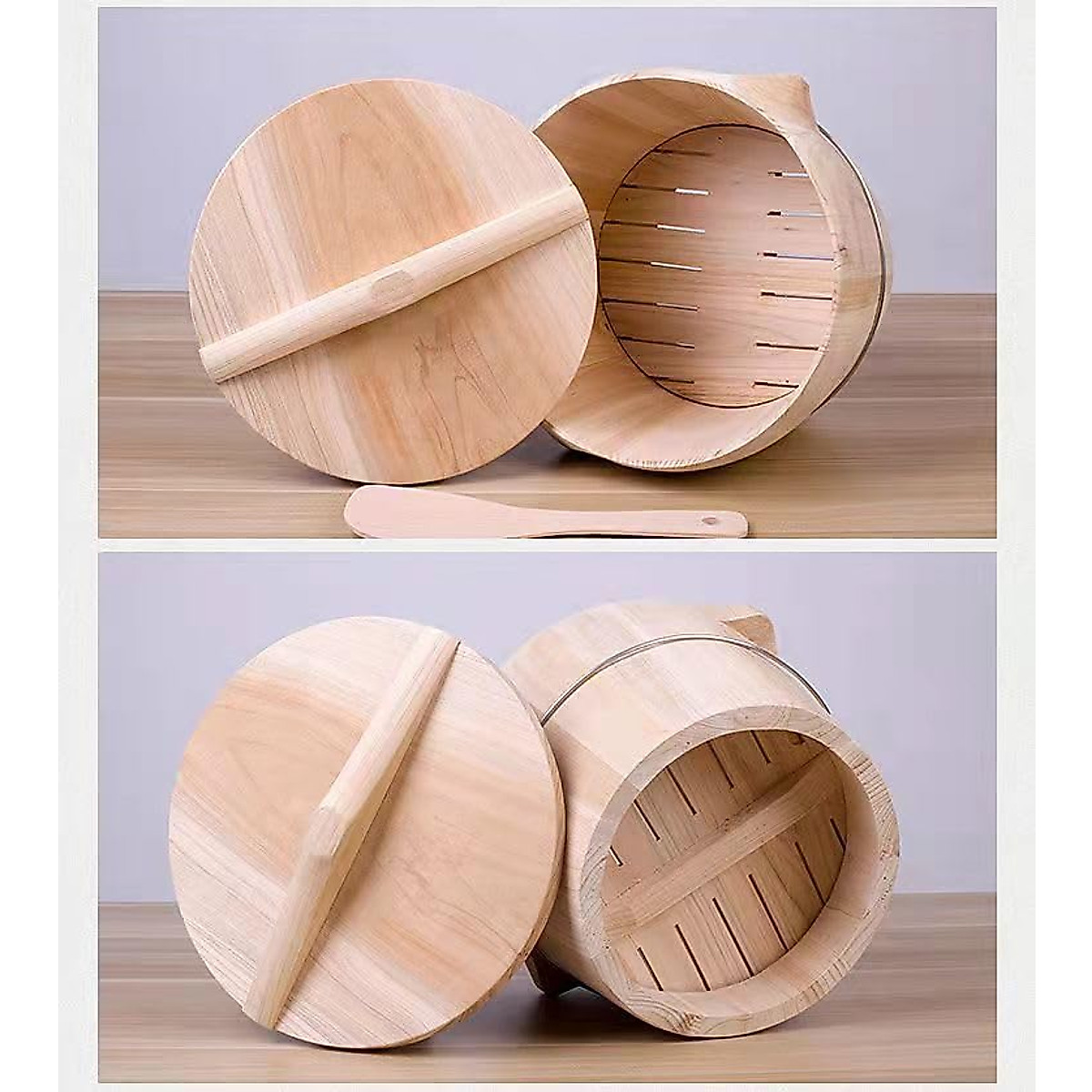 Wooden bucket steamer,cooking rice in wooden barrel, suitable for home and commercial use. Ideal for steaming sticky rice, rice, and steamed buns (30CM)