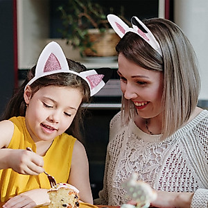 Creatoy Cat Ears Headband Kids dollhouse plush toys Glitter Headbands Toddler Kitty Hairband Doll house Party Supplies Halloween Dress Up Favors